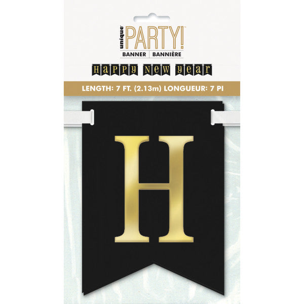 7ft Foil Gold & Black "Happy New Year" Pennant Banner – Choice Wholesale