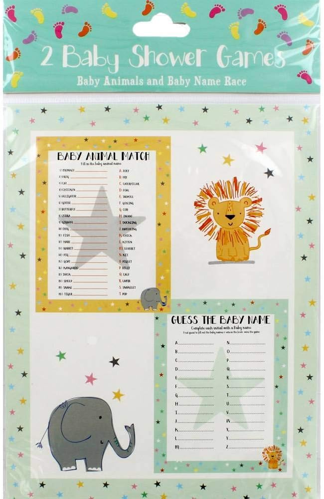 Set of 2 Baby Shower Games - 12 Baby Animals & 12 Baby Names Race Game ...