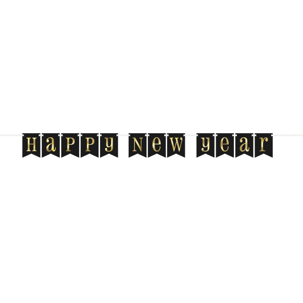 7ft Foil Gold & Black "Happy New Year" Pennant Banner– Choice Wholesale