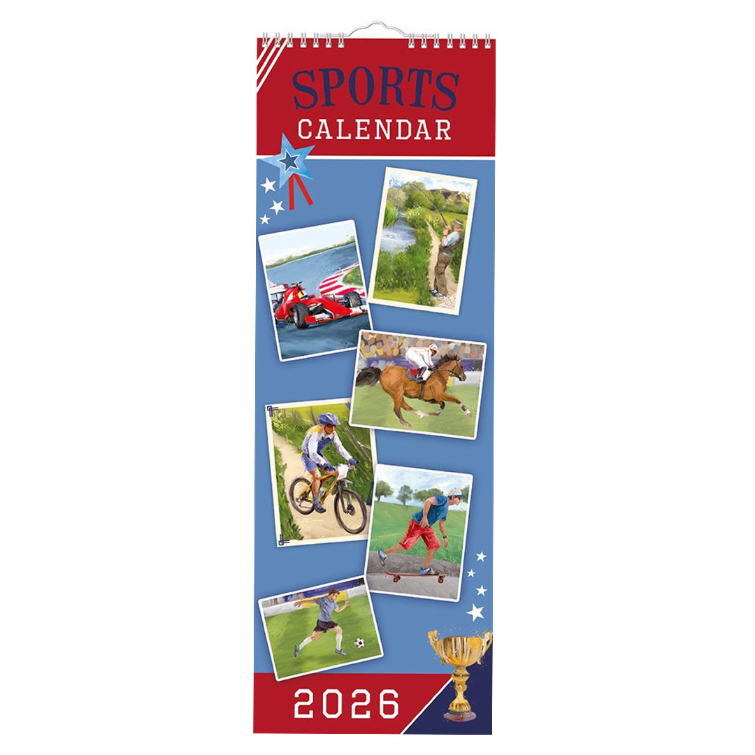 Slim Month To View Calendar 2026 – Sports – 143mm x 417mm– Choice Wholesale