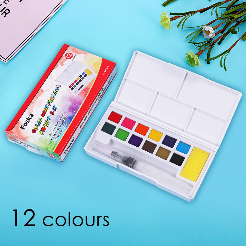 Pack of 12 Solid Watercolour Paint Set with Fountain Pen – Choice Wholesale