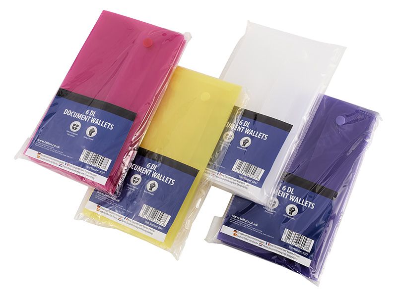 Single Pack of 6 DL Plastic Document Wallets with Stud Closing Button ...