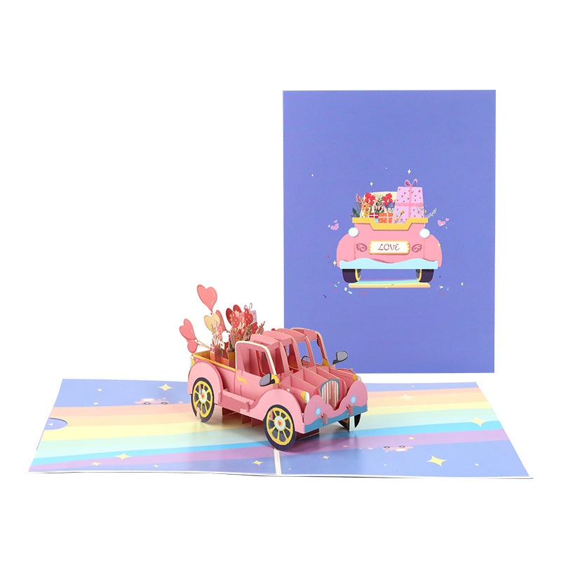 Love Express Pink Car 3D Pop Up Greeting Card - Wedding Valentine's Da ...