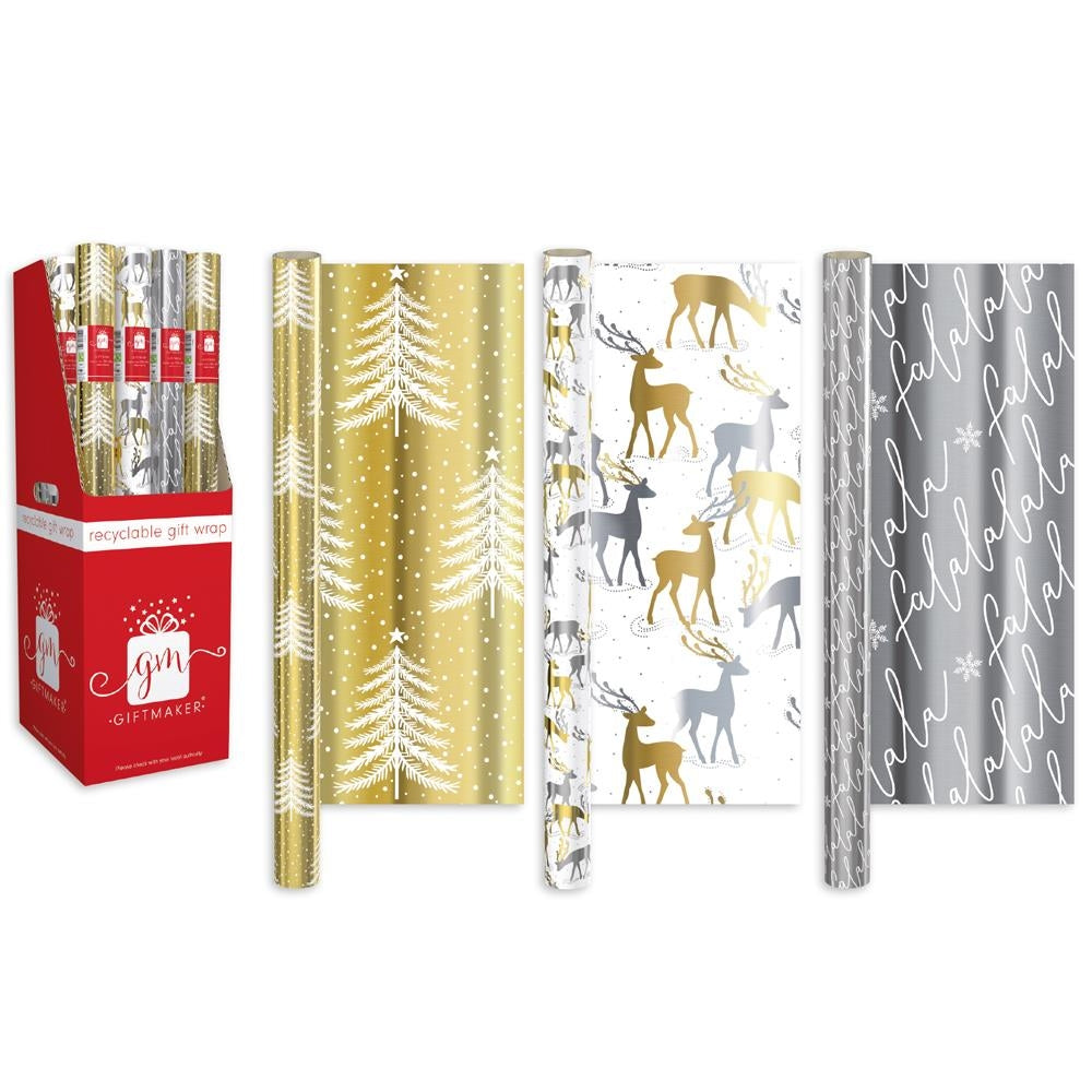Pack of 3 1.5m Mixed Metallics Christmas Gift Wrap Rolls– Choice Wholesale