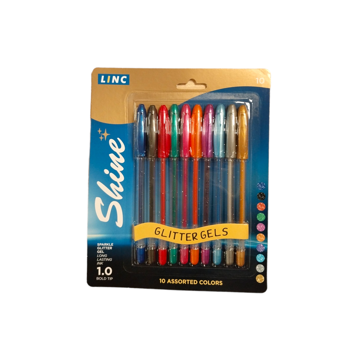 Pack of 10 Linc Shine Assorted Colours Glitter Gel Pens– Choice Wholesale