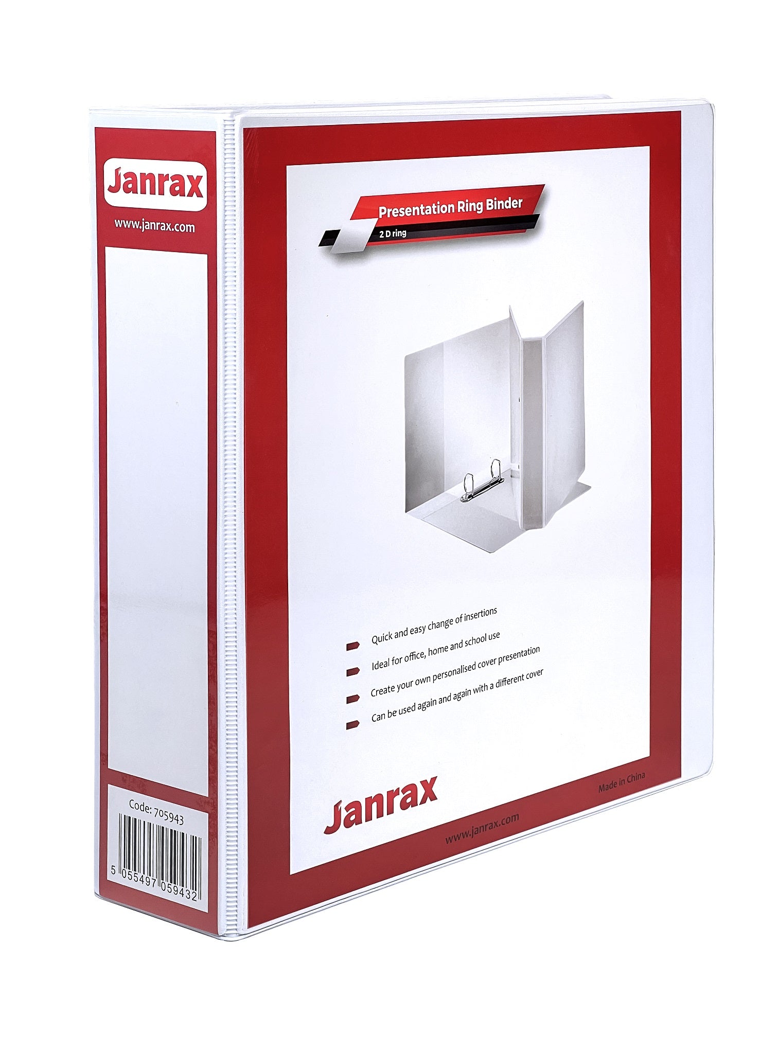 A4 White 3” (76mm) Presentation 2D Ring Binder 3” (76mm) with Fully Cu ...
