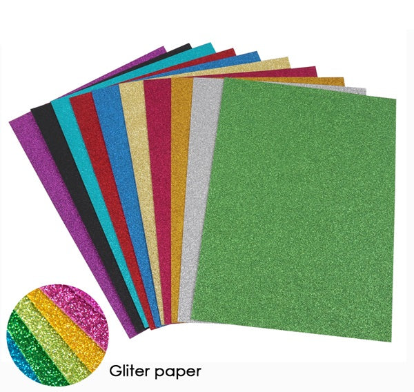 Pack of 10 A4 Assorted Colour Glitter Craft Paper– Choice Wholesale