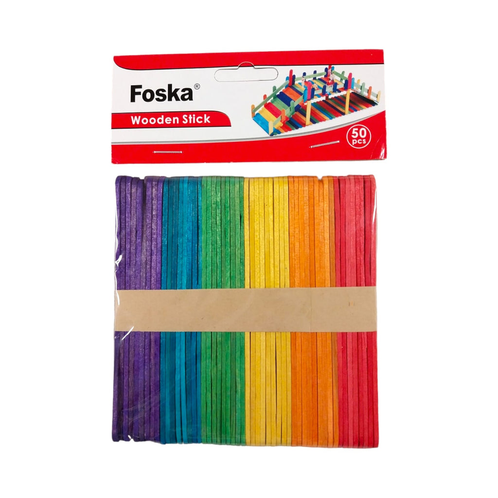 Pack of 50 Assorted Colour Wooden Sticks 114 x 10 x 2mm– Choice Wholesale