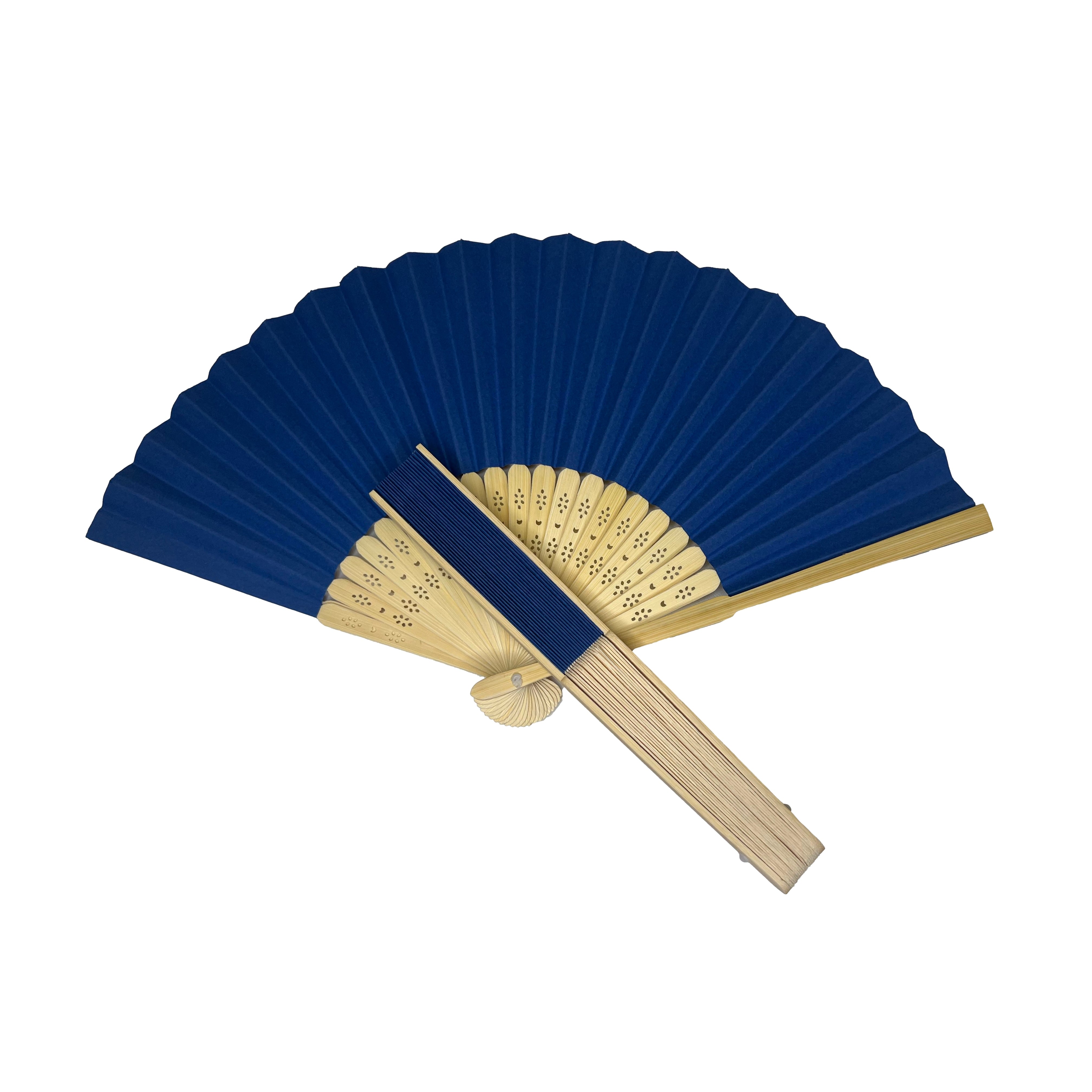 Navy Blue Paper Foldable Hand Held Bamboo Wooden Fan by Parev– Choice ...