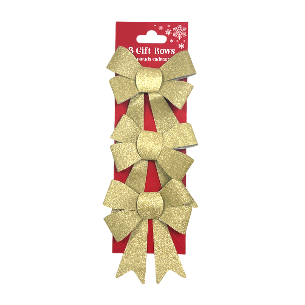 Pack of 3 Christmas Gold Present Gift Bows– Choice Wholesale