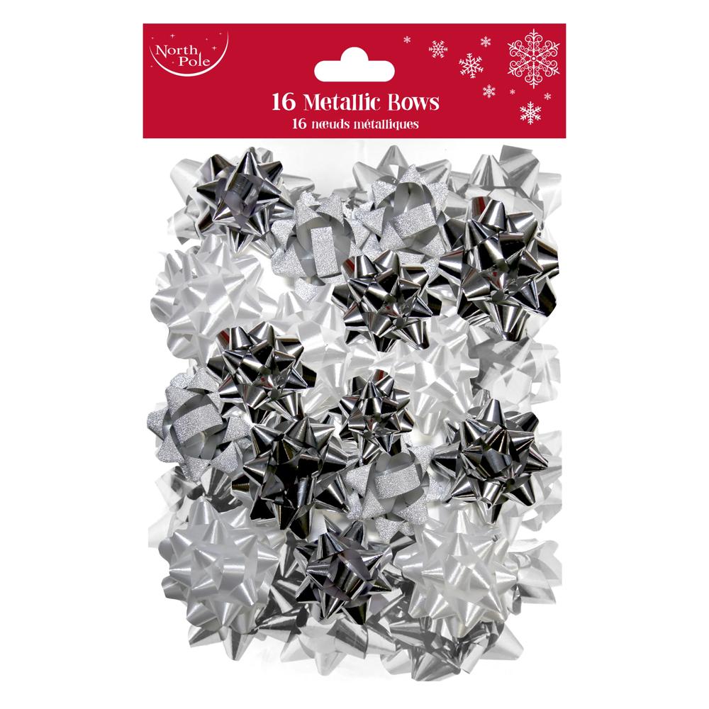 Pack of 16 Silver Mix Metallic Christmas Bows– Choice Wholesale