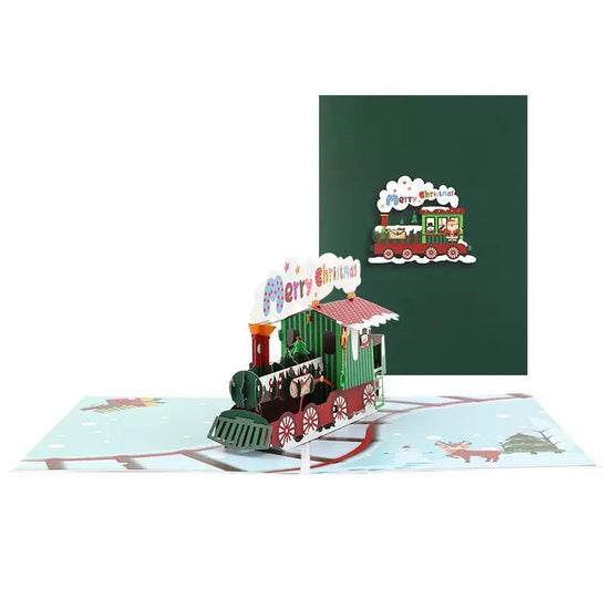 Snowy Journey with Colorful Train Pop Up Christmas Card– Choice Wholesale