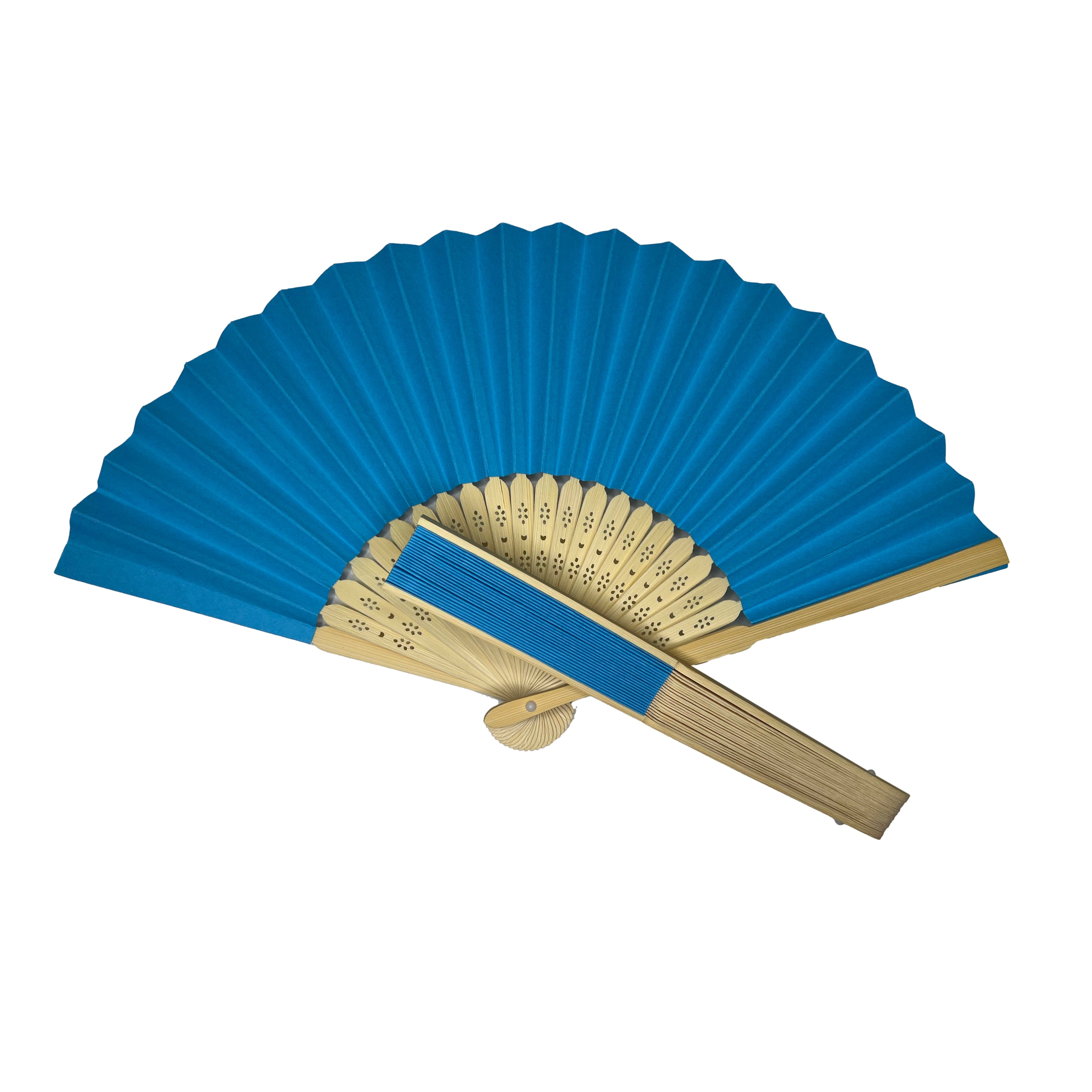 Blue Paper Foldable Hand Held Bamboo Wooden Fan by Parev– Choice Wholesale
