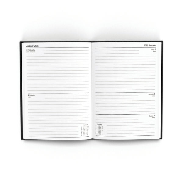 2025 A5 2 Days Per Page Black Desk Diary – Choice Wholesale
