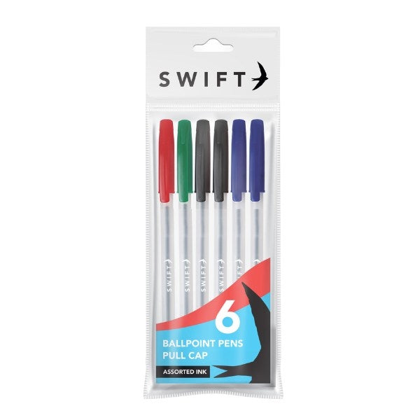 Pack of 6 Assorted Pull Cap Ballpoint Pens– Choice Wholesale