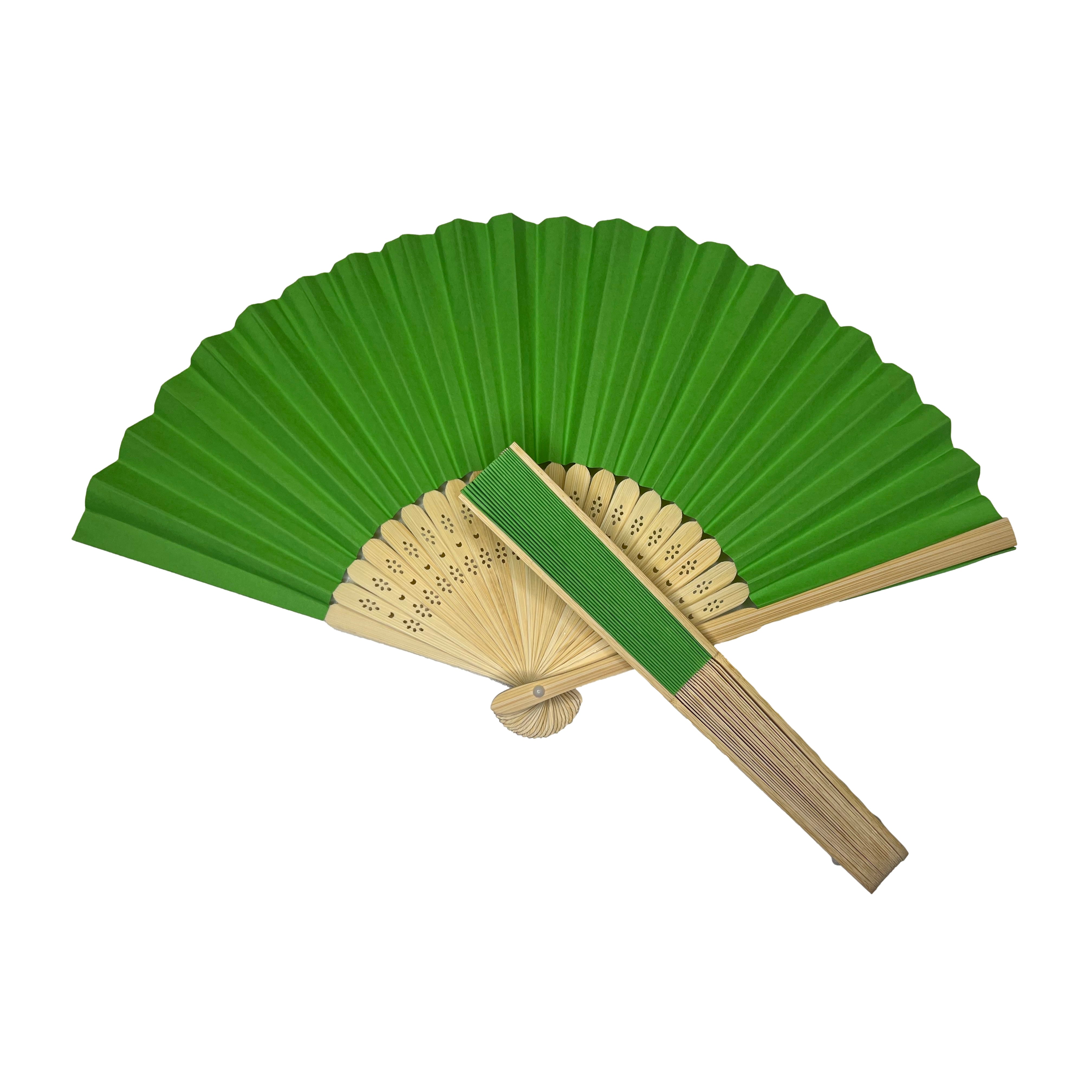 Green Paper Foldable Hand Held Bamboo Wooden Fan by Parev– Choice Wholesale