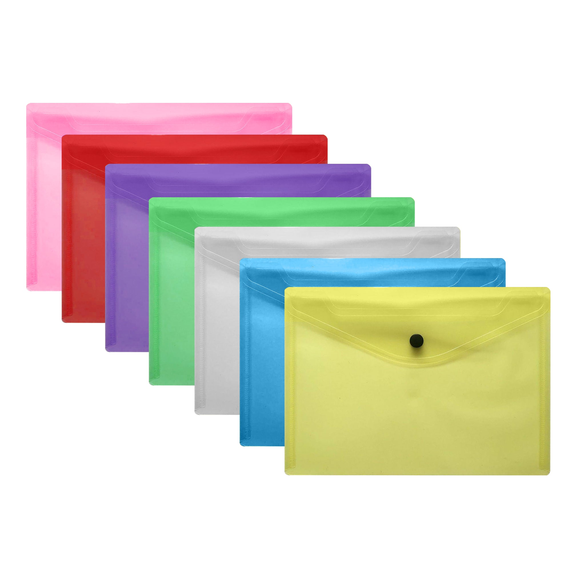 Pack of 20 A5 Assorted Colour Plastic Document Wallets Stud Button Clo ...