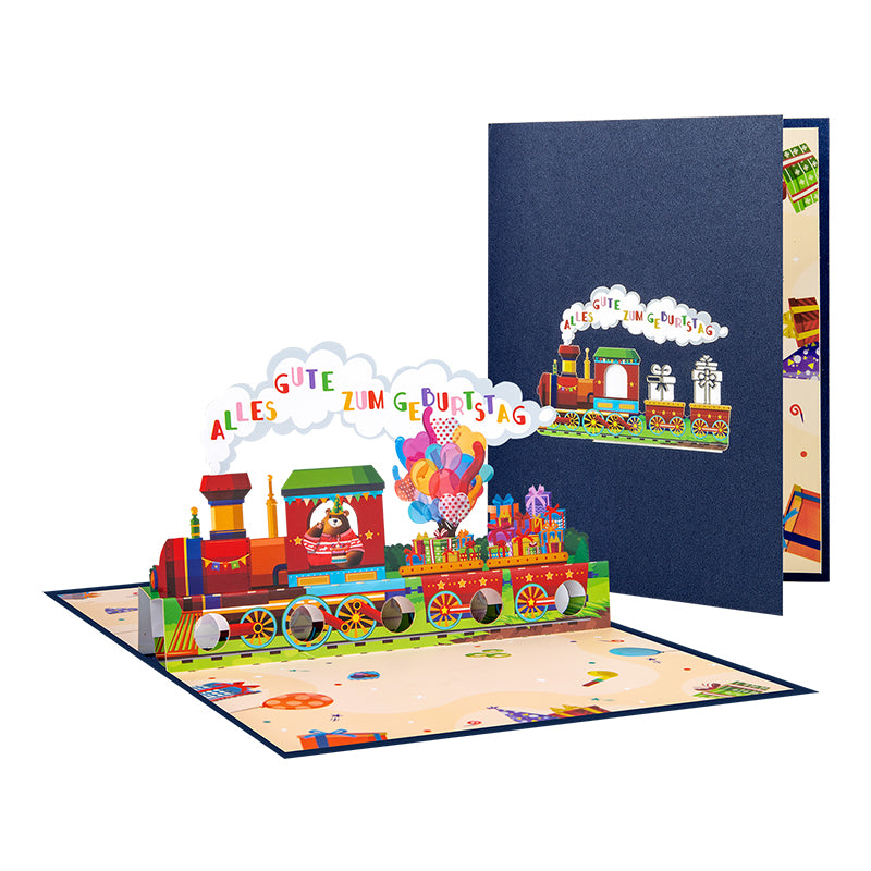 Birthday Train Adventure German Pop Up Greeting Card with Gift Pockets ...
