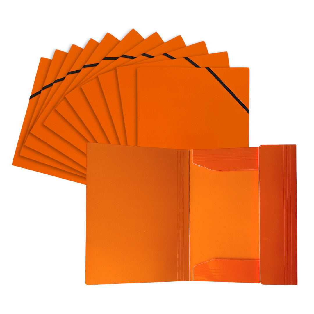 Pack of 12 Janrax A4 Orange Laminated Card 3 Flap Folders with Elastic ...