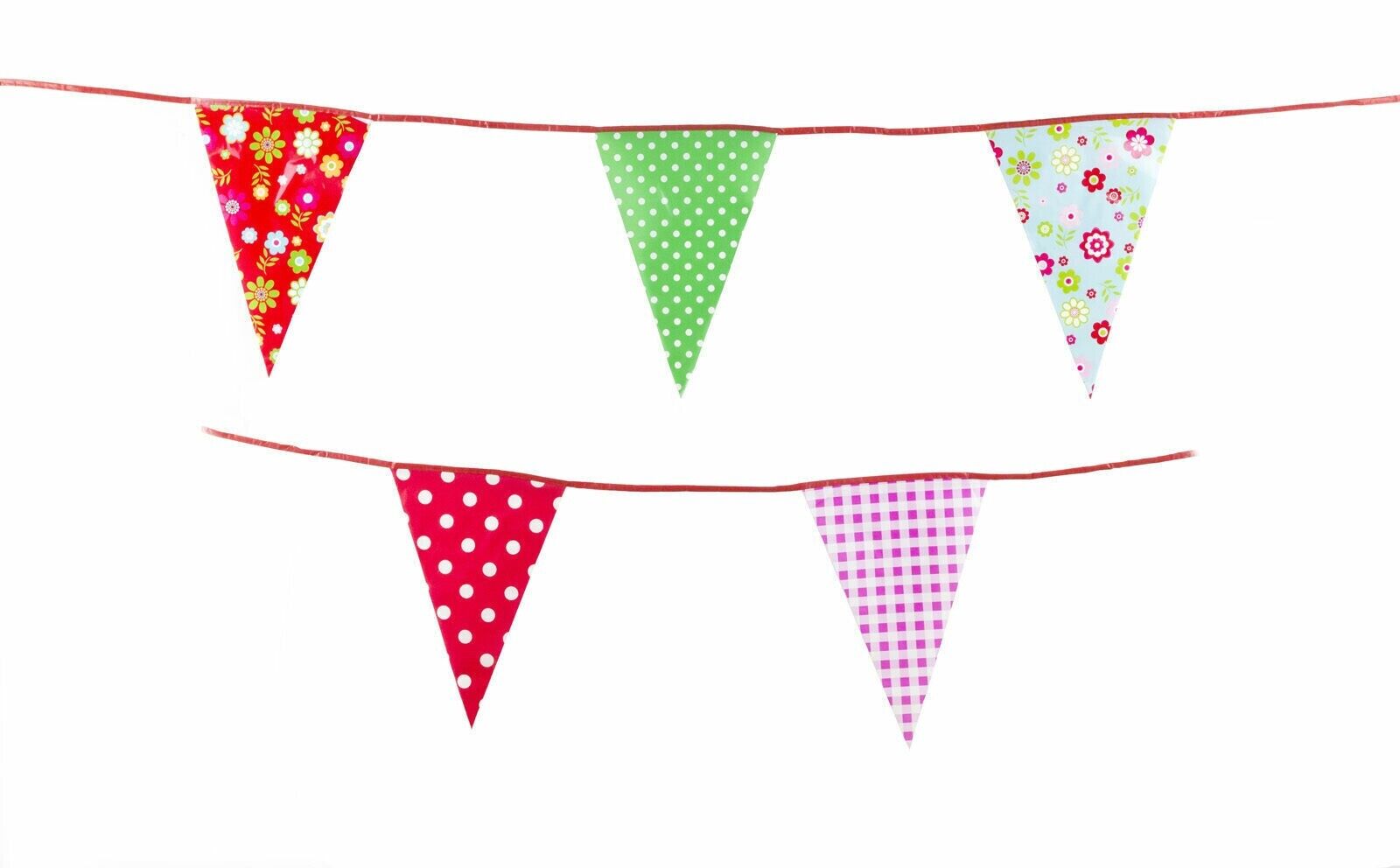 Red and Multicoloured Shabby Chic Vintage Print Bunting 10m with 20 Pe ...