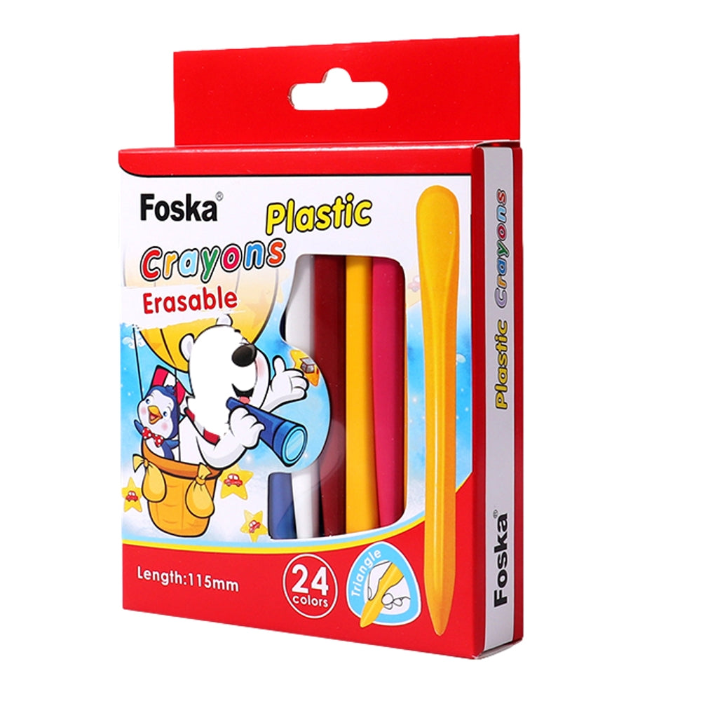 Pack of 24 Assorted Colour Triangular Erasable Plastic Crayons– Choice ...