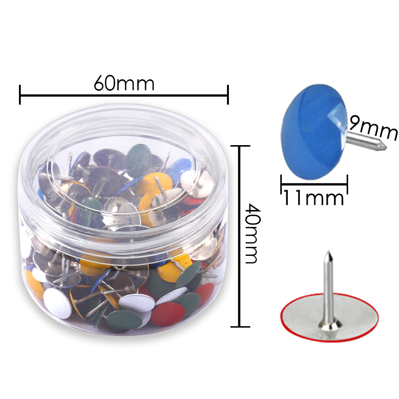 Tub of 200 Assorted Colour Metal Thumbtacks 11mm – Choice Wholesale