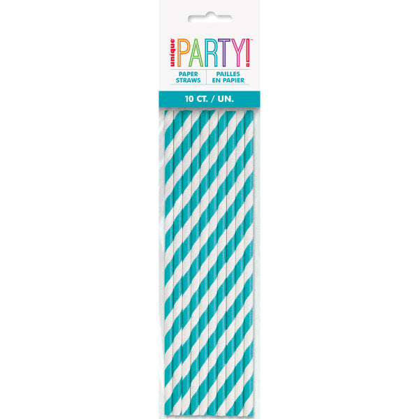 Pack of 10 Caribbean Teal Striped Paper Straws– Choice Wholesale