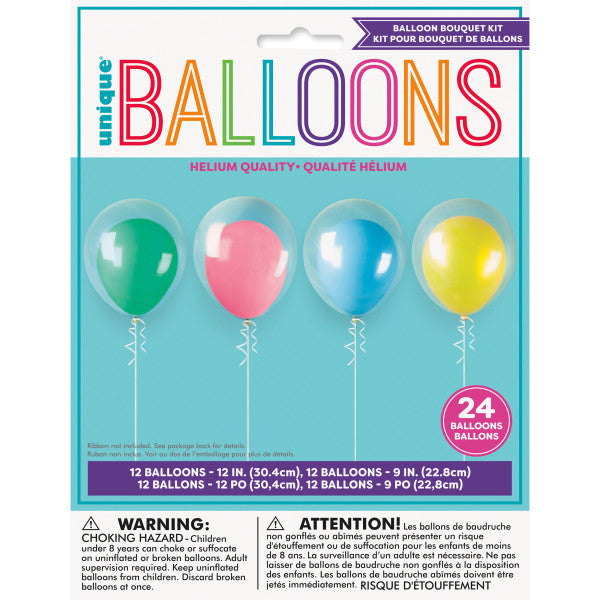Assorted Neon Colors Latex and Clear Layered Balloon Bouquet Kit ...