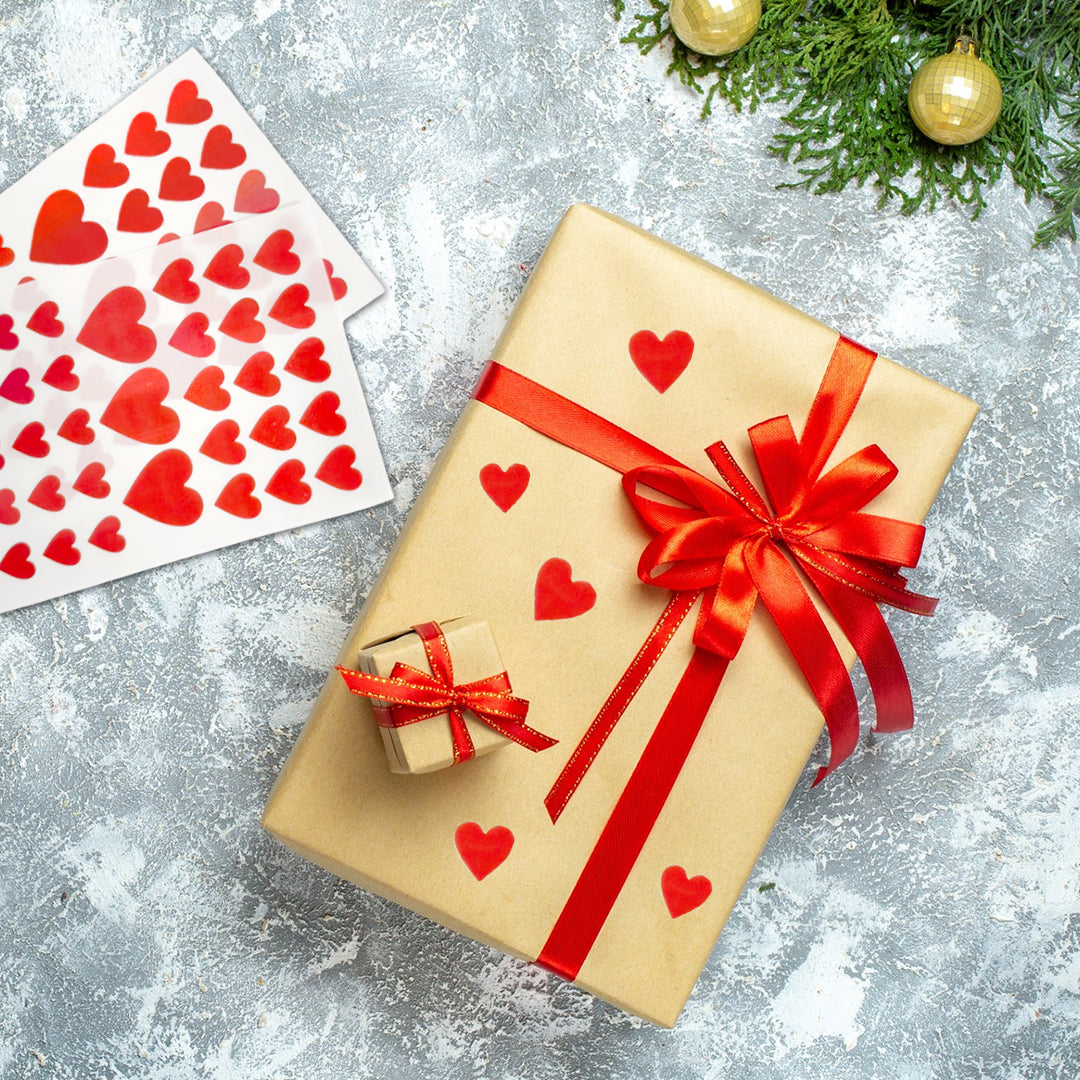 Pack of 66 Red Assorted Size Holographic Hearts Self-Adhesive Labels ...