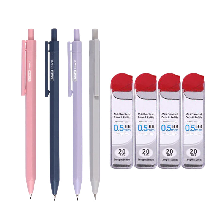 4 Sets of 0.5mm Mechanical Pencil and HB Lead Refills – Hexagonal Grip ...