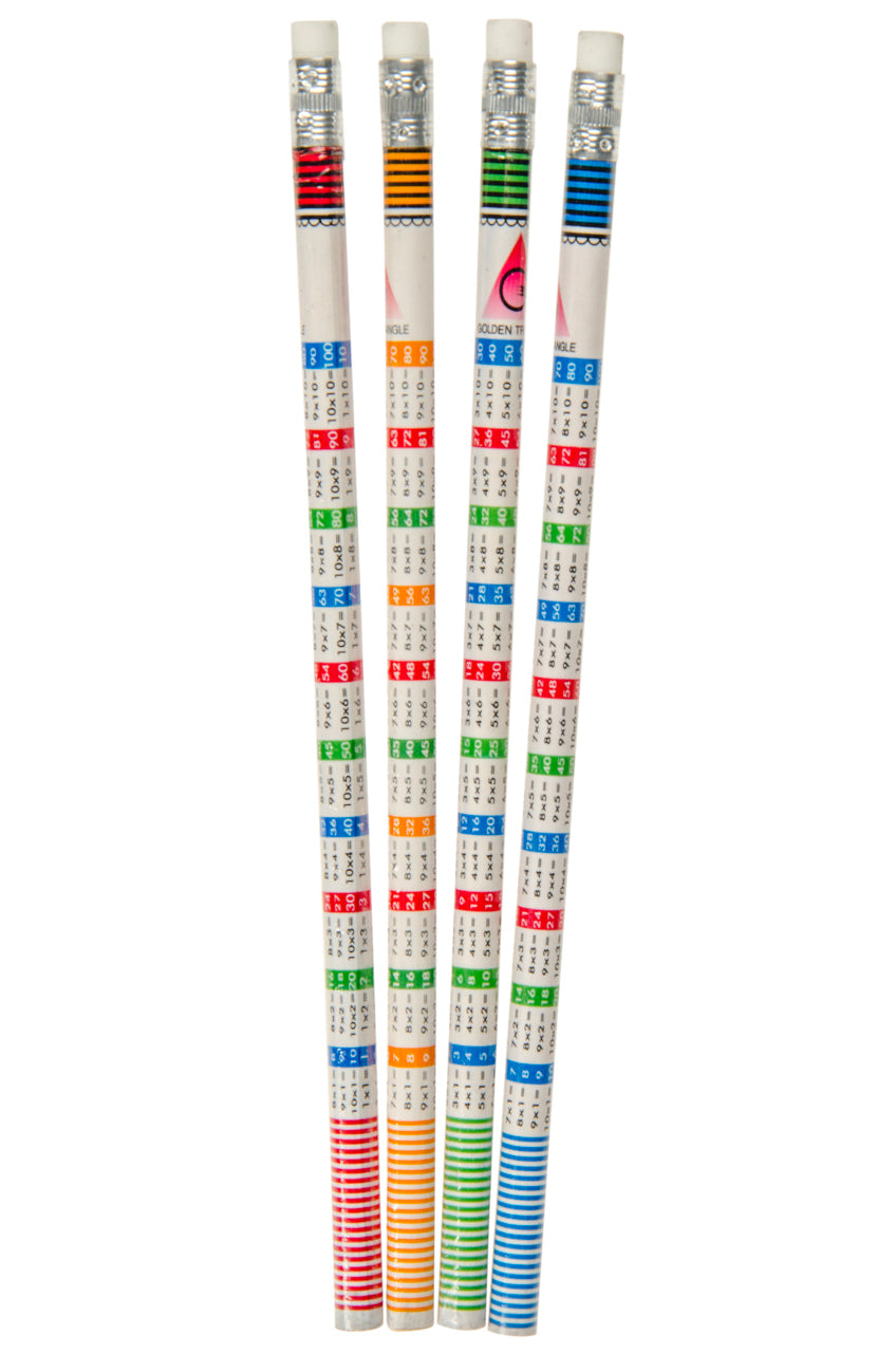 Pack of 12 Multiplication Tables Design Pencils with Eraser– Choice ...