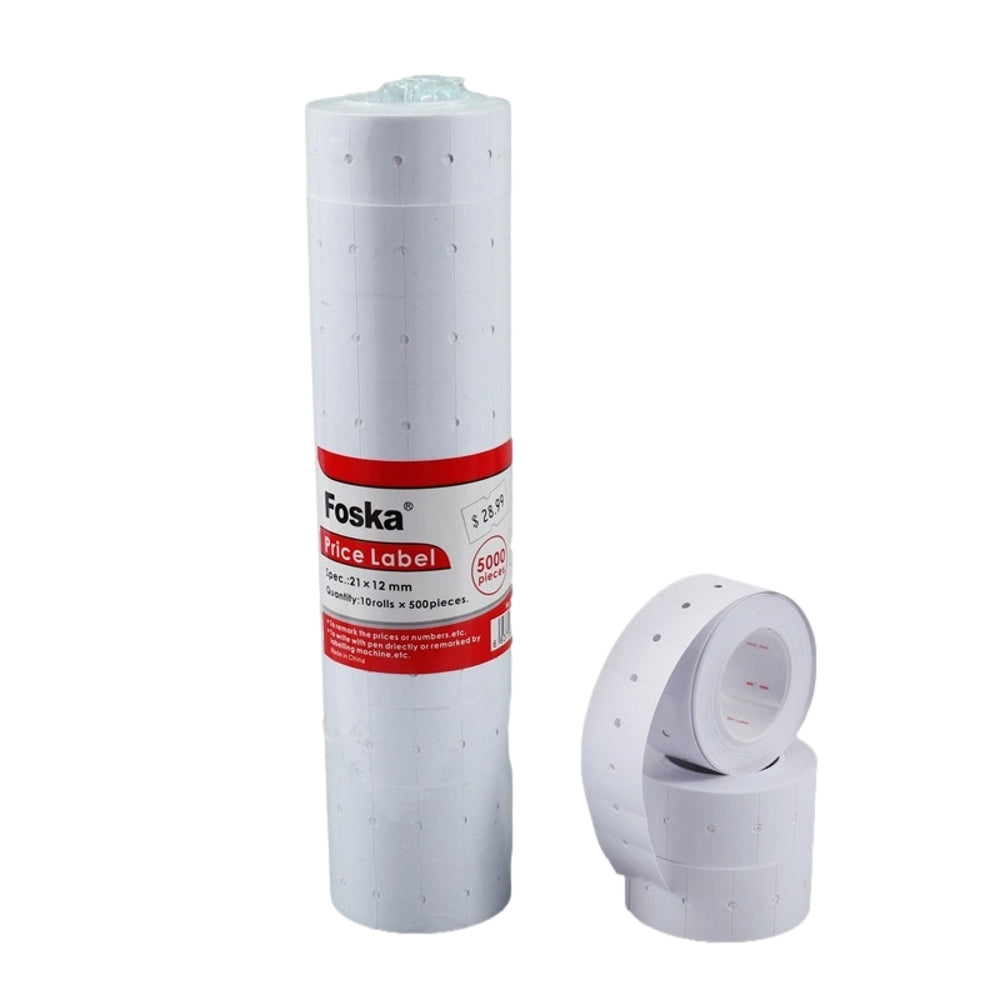 Pack of 10 Foska Self Adhesive White Blank Price Label Rolls (5000 Tic ...