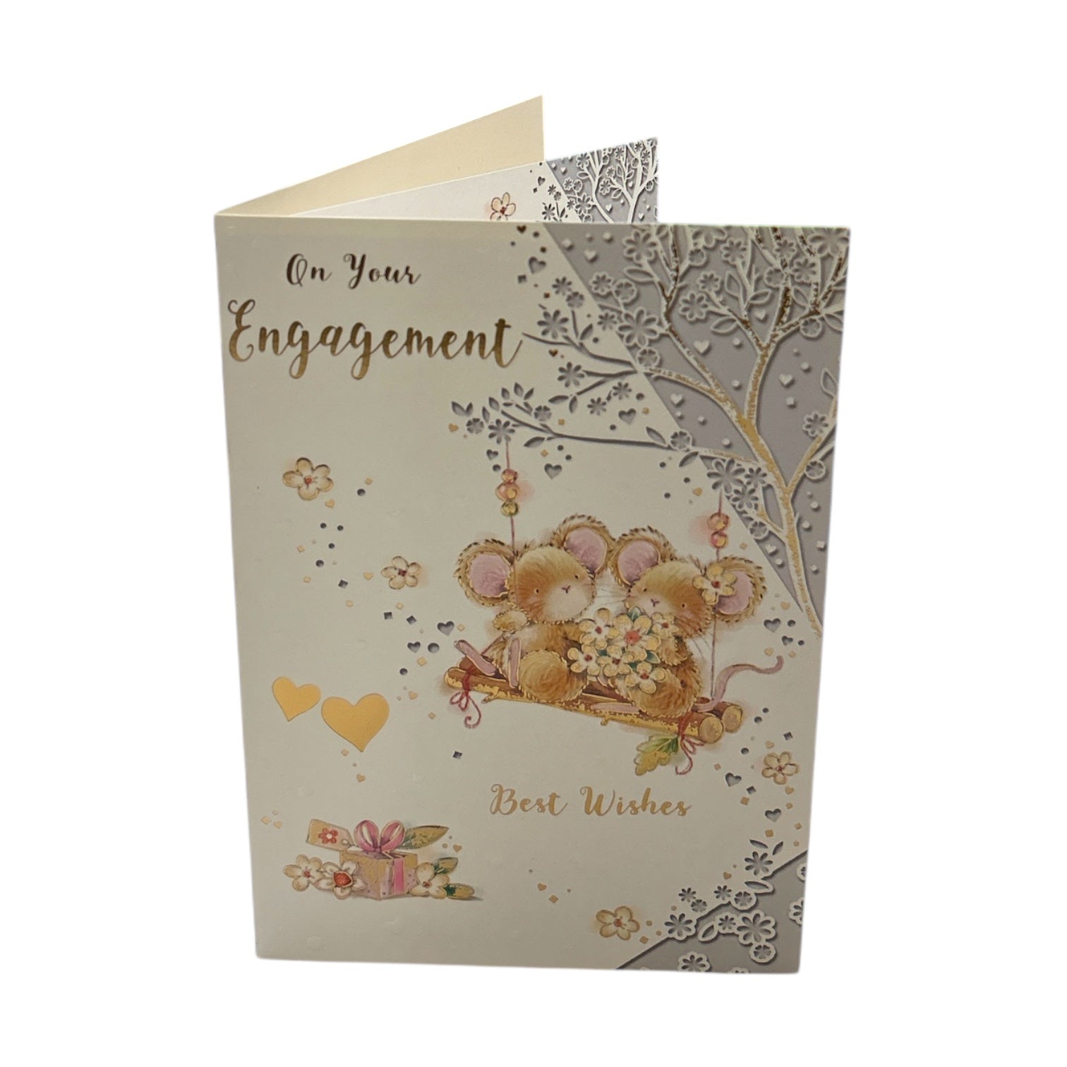 On Your Engagement Cute Mice On Swing Design Congratulations Card ...
