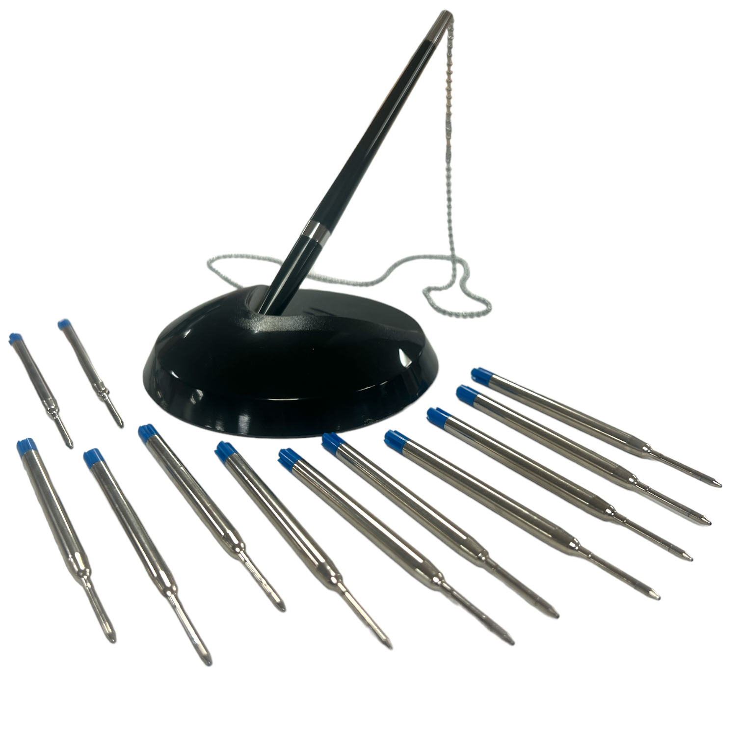 Black Reception Desk Pen with 12 Blue Medium Point Ballpoint Pen Refil ...
