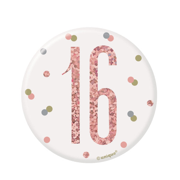 Birthday Rose Gold Glitz Number 16 Badge– Choice Wholesale