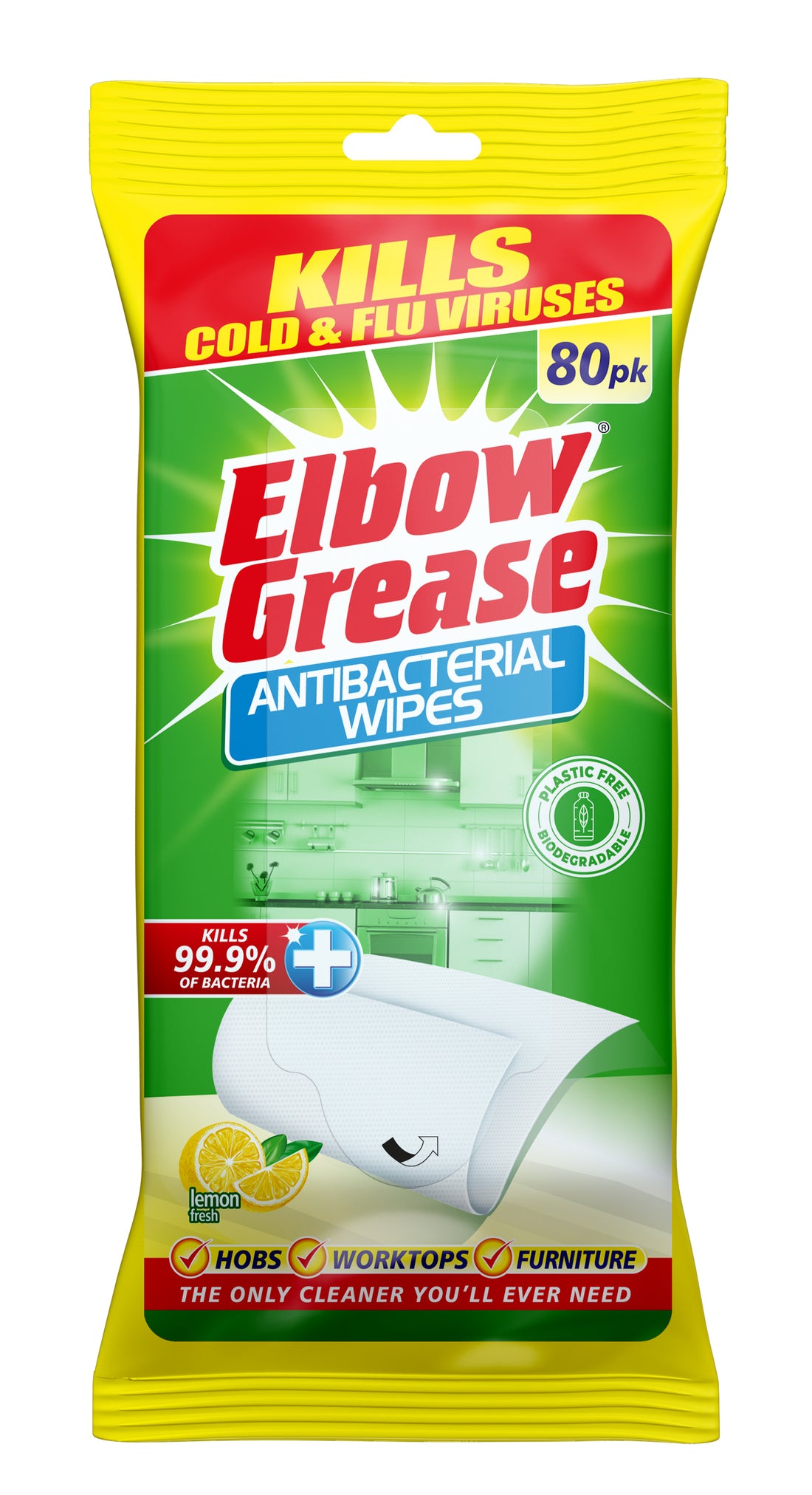 Pack of 80 Elbow Grease Antibacterial Lemon Surface Wipes– Choice Wholesale