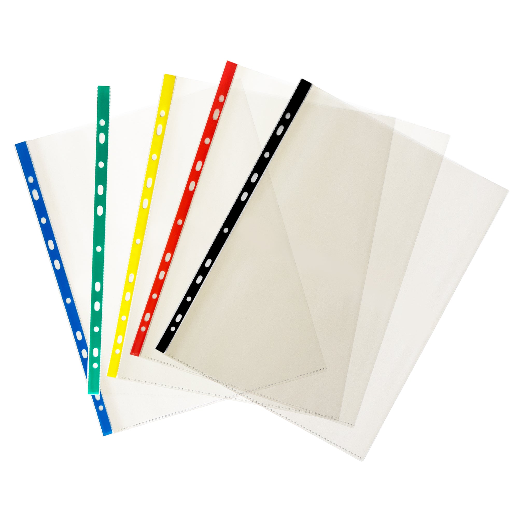 Pack of 25 A4 Punched Pockets with Assorted Coloured Reinforced Strip ...