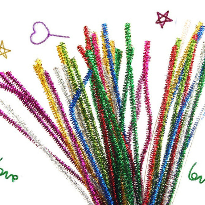 Pack of 100 Assorted Glitter Chenille Stem Pipe Cleaners 0.6 x 30cm ...