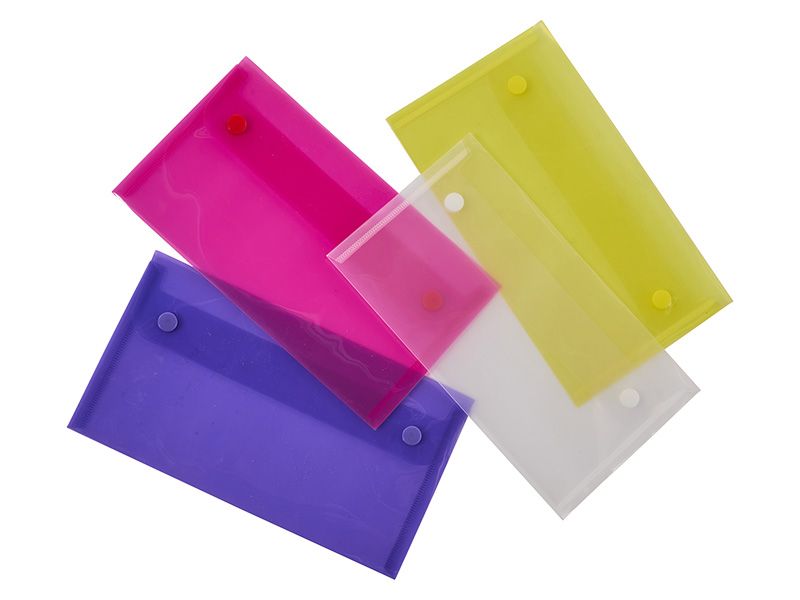 Single Pack of 6 DL Plastic Document Wallets with Stud Closing Button ...