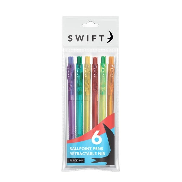 Pack of 6 Colourful Retractable Ballpoint Pens– Choice Wholesale