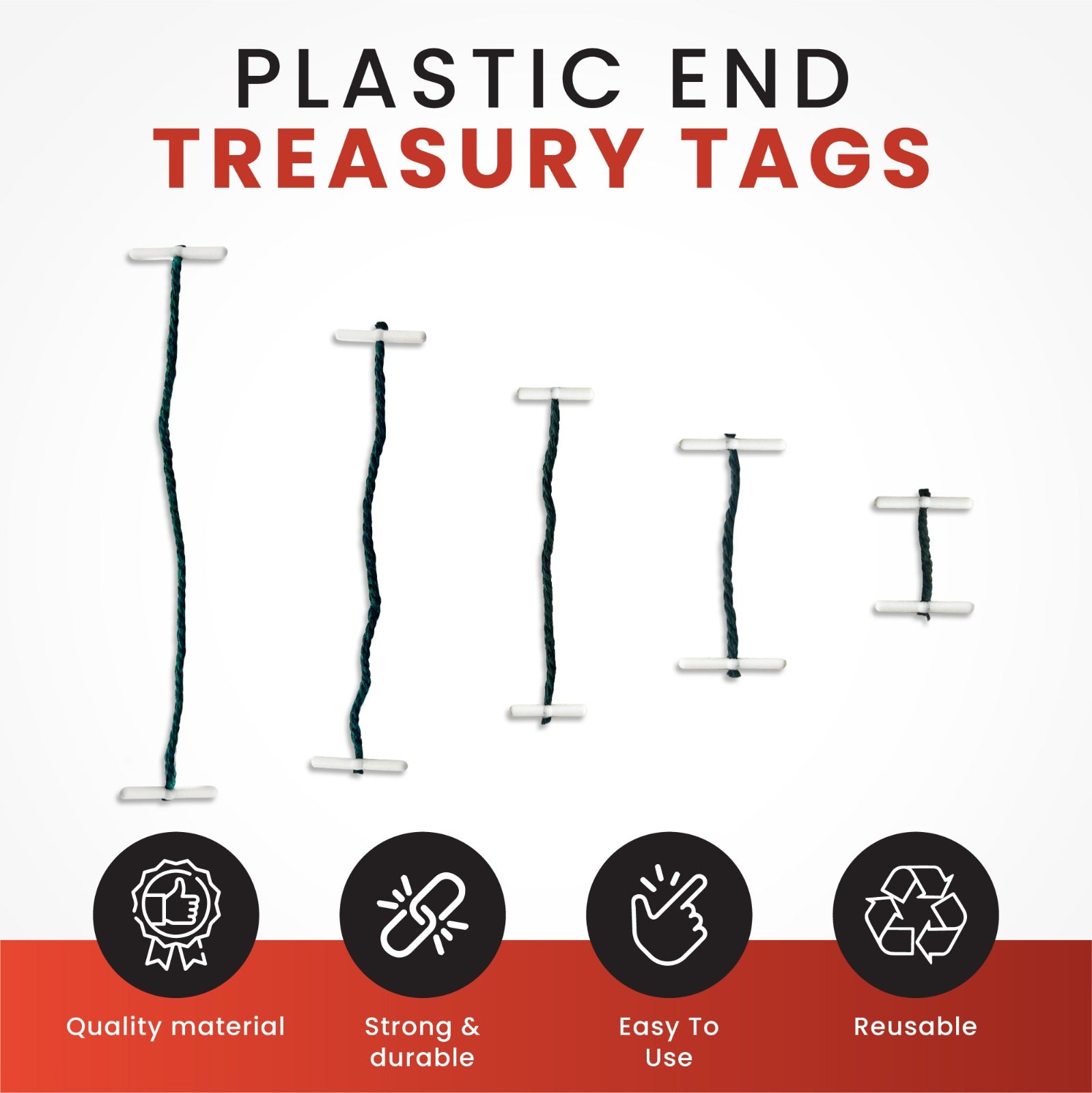 Pack of 100 127mm Plastic End Treasury Tags – Choice Wholesale