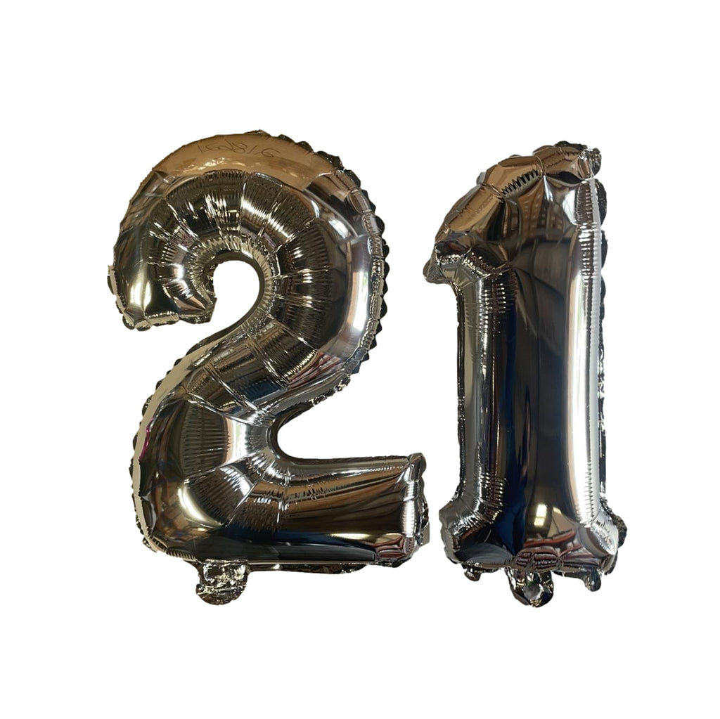 Silver Number 21 Foil Balloons With Ribbon and Straw for inflating ...