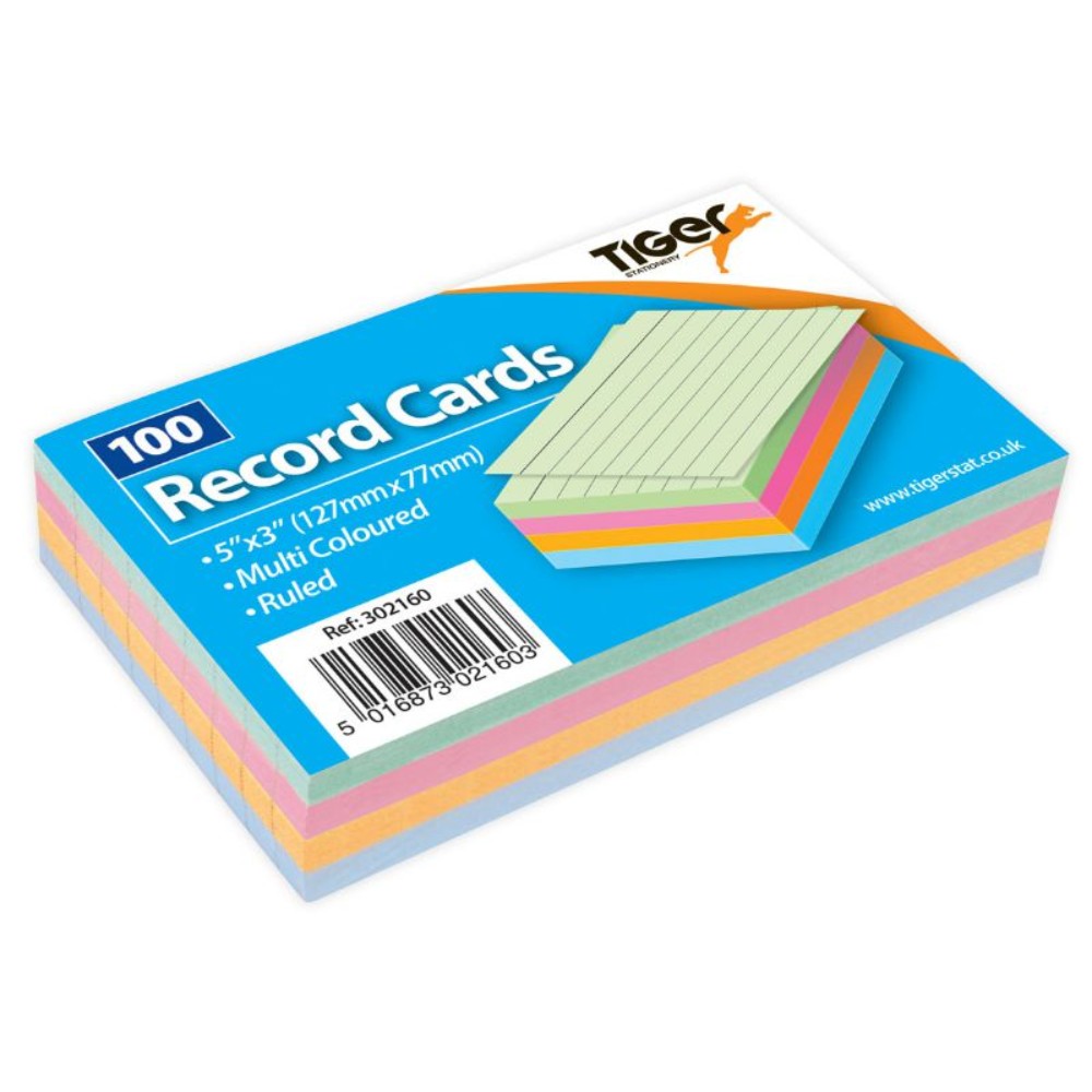 Pack of 100 Sheet of Multicoloured Ruled Record Cards 5" x 3"– Choice ...