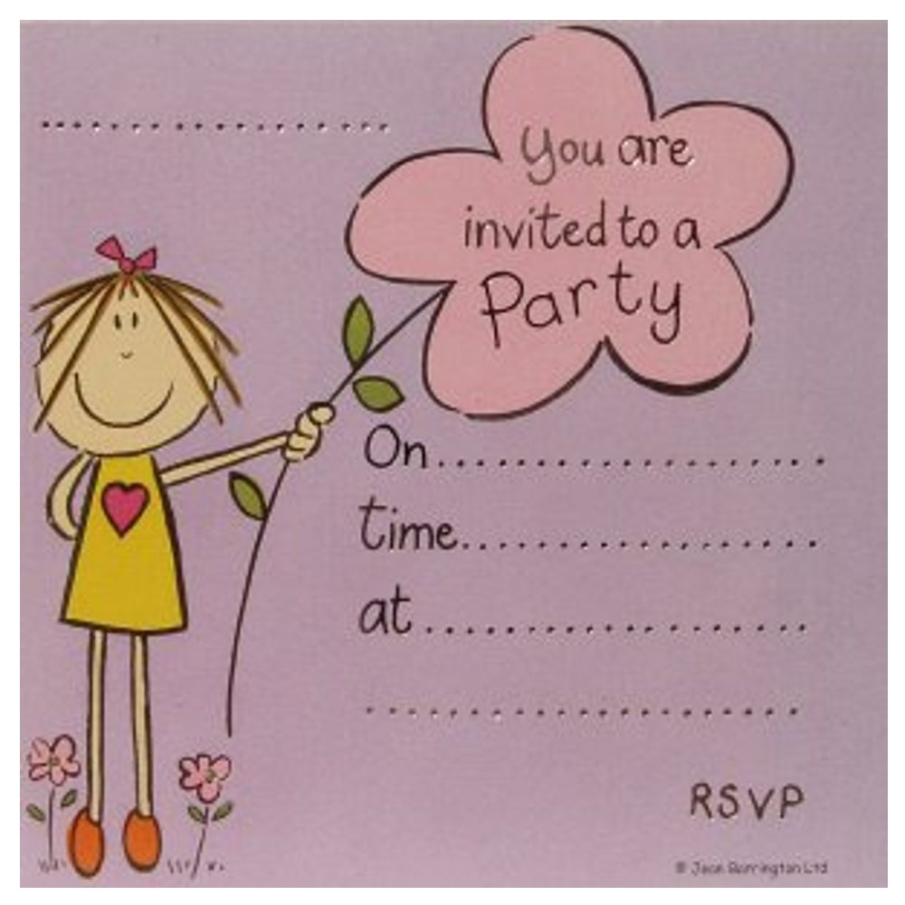 Pack of 10 Girls Party Invitation Cards (Girl with Flower) – Choice ...