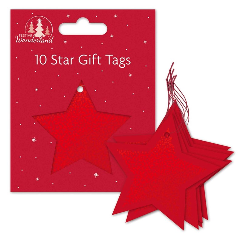 Pack of 10 Red Star Christmas Gift Tags– Choice Wholesale