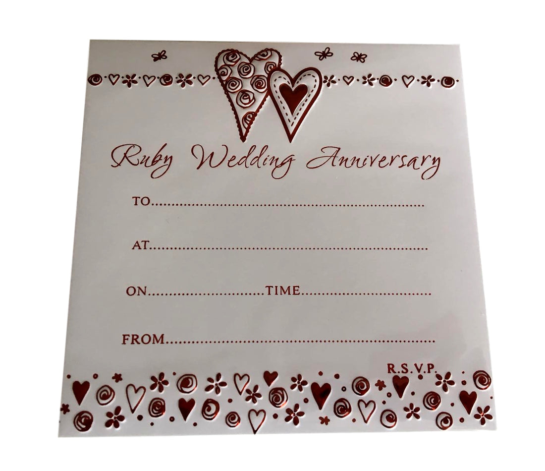 Pack of 10 Ruby Wedding Anniversary Invites with Envelopes– Choice ...