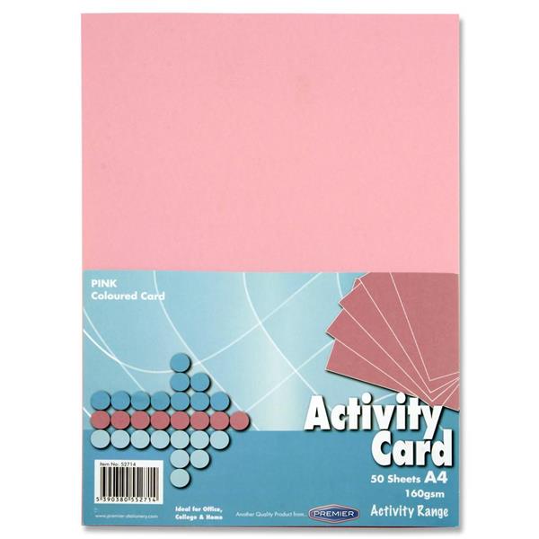 Pack of 50 Sheets A4 Pink 160gsm Card by Premier Activity– Choice Wholesale