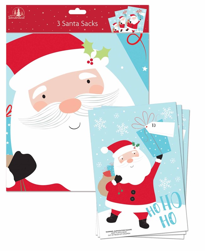 Pack of 3 Christmas PVC Santa Sacks– Choice Wholesale