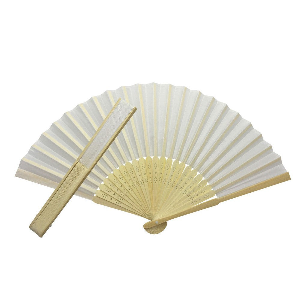 White Fabric Hand Held Bamboo and Wooden Fan– Choice Wholesale