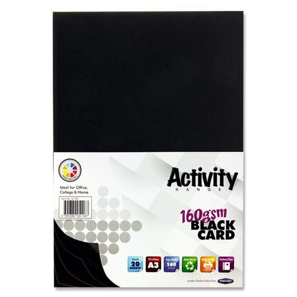 Pack of 20 Sheets A3 Black 160gsm Card by Premier Activity– Choice ...